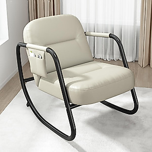 Rocking Chair Outdoor Rocker Oversized Rocker with Steel Frame, Comfy Patio Chairs Camping Chairs for Adults for Patio, Backyard, Balcony, Porch, 300lbs Weight Capacity (Color : White 1)