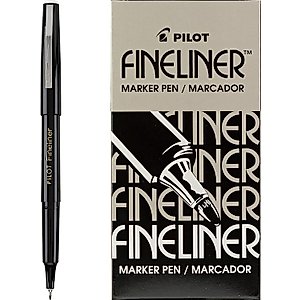 Pilot Fineliner Markers pen set, Black fine point line for drawing, 12 count per box