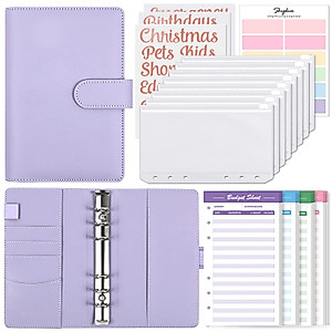 SKYDUE A6 Budget Binder,Money Organizer for Cash with 8pcs Zipper Envelopes,12pcs Expense Budget Sheets & 24 Rose Gold Sticky Labels,Money Saving Binder for Budgeting