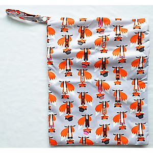 Wet Dry Bag Baby Cloth Diaper Nappy Bag Reusable with Two Zippered Pockets (Fox)