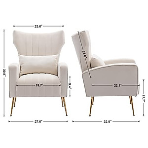 chairus Wingback Velvet Accent Chairs Set of 2, Modern Living Room Armchairs Comfy Upholstered Single Sofa Chair for Bedroom Dorms Reading Reception Room with Gold Legs & Small Pillow, Cream