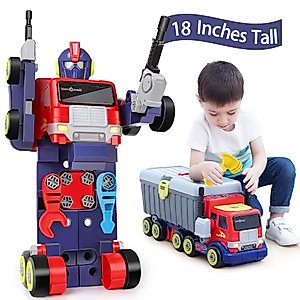 iPlay, iLearn 3 in 1 Large Transform Cool Toy Gift for 4 5 6 7 8 9 10 Year Old Boys Birthday, Kid Take Apart Robot, Big Truck Toys, Building Tool Bench, Preschool Child Development STEM Learning