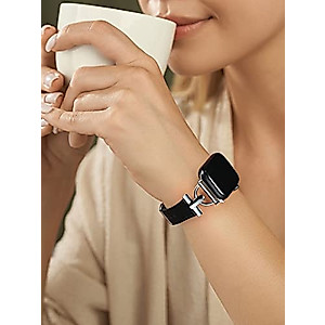 Wearlizer Leather Band Compatible with Apple Watch Band Women 38mm 40mm 41mm 42mm 44mm 45mm 49mm(Ultra), Dressy Fancy Leather Strap with D-Shape Metal Buckle for iWatch Bands Series 8 SE 7 6 5 4 3 2 1