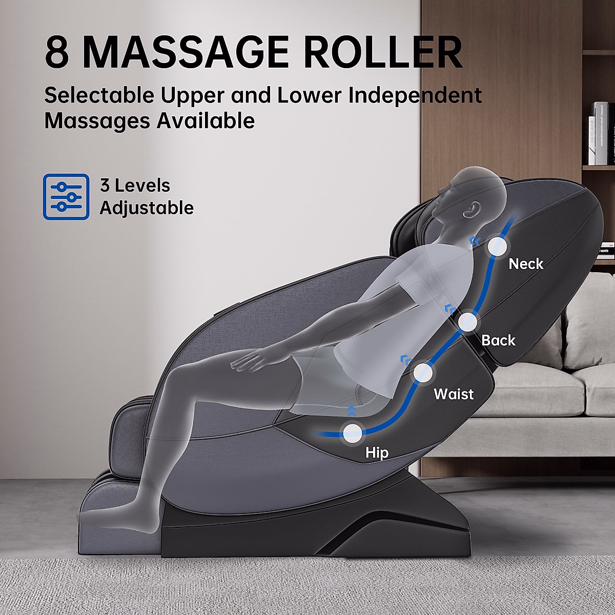 FOELRO 2024 Massage Chair, Full Body Massage Zero Gravity Chair with Foot Massage, Waist Heater, Bluetooth, Black Gray Color Collision Design