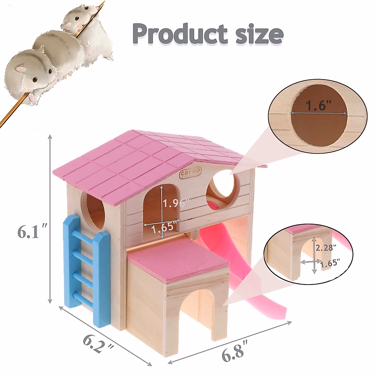 kathson Pet Small Animal Hideout Hamster House with Funny Climbing Ladder Slide Wooden Hut Play Toys Chews for Small Animals Like Dwarf Hamster and Mouse(Pink)