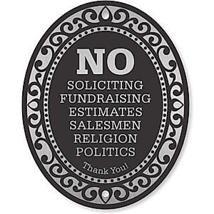 SmartSign Designer No Soliciting Sign for House - No Estimates, Salesmen, Thank You Sign for Door, Solid Aluminum, Adhesive Back, 4"x5" Small