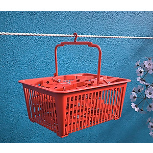 Classic Clothespin Bundle: Clothesline Basket + 50-Pk Memoir Pegs | Made in Portugal | Recycled Materials + 100% Recyclable | Waterproof (Red Bundle: Classic Basket + 50 Memoir Clothes Pegs)