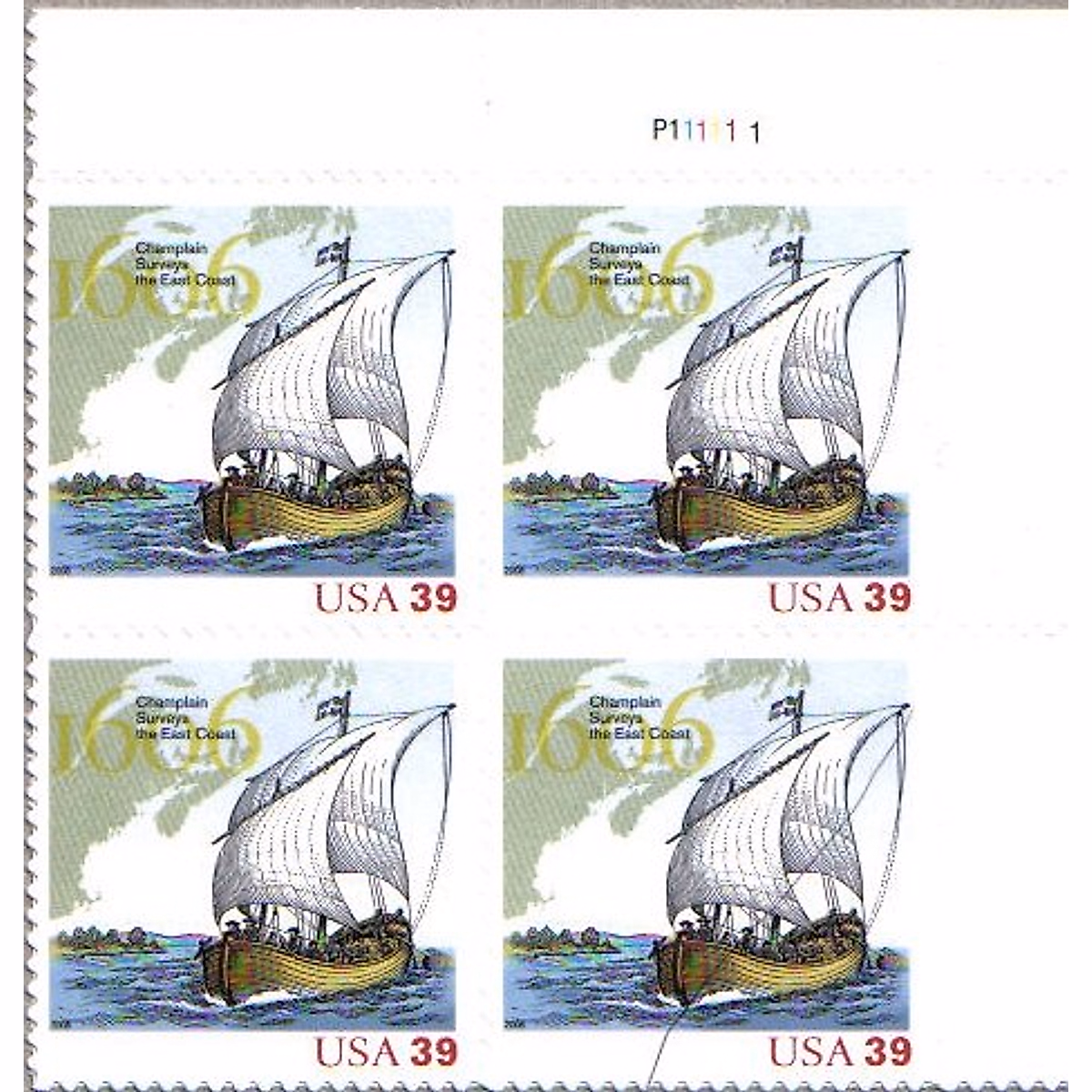 2006 SAMUEL de CHAMPLAIN #4073 Plate Block of 4 x 39 cents US Postage Stamps