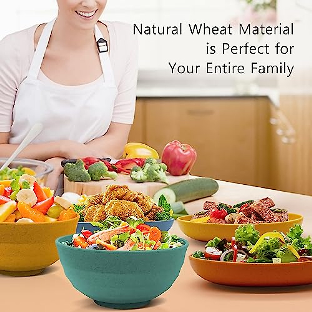 Yemyep Wheat straw Dinnerware sets, Unbreakable Lightweight Bowls and Plates, Reusable, Microwave&Dishwasher Safe, BPA Free, Plastic Salad Bowls and Plates for Kitchen, Soup, Camping (Multi)
