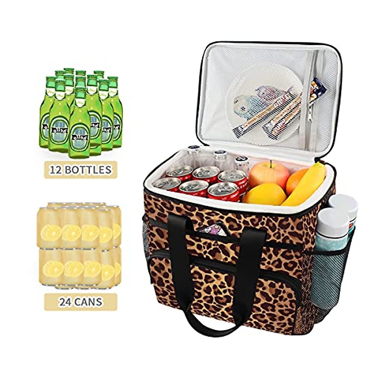 HMZXZ Large Cooler Lunch Bag Animal Leopard Skin Pattern 24-Can (15L) Insulated Lunch Box Soft Leakproof Cooler Cooling Tote Bag for Adult Men Women Camping, Picnic, BBQ, 30.5x22x25.5cm