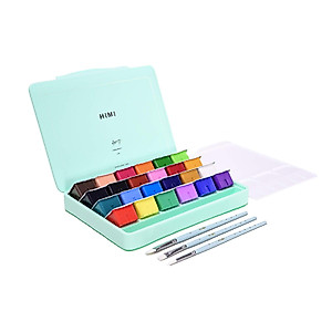 HIMI Gouache Paint, Set of 24 Colors×30ml with Paint Brushes, Unique Jelly Cup Design, Non Toxic for Artist, Student & Beginners, Gouache Watercolor Painting(Green)