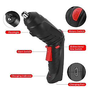 Rechargeable Electric Screwdriver Portable Set, 3.6V with 47pcs Cordless Accessories, Dual Position Handle and LED Headlight