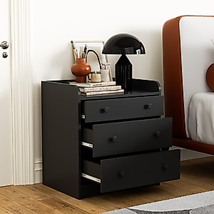 Anystyle Black 3 Drawer Dresser Set of 2, Modern 3 Drawer Dresser Bedside Table, Black Side End Table Nightstand for Bedroom Living Room