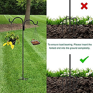 Gtongoko 92 Inch Adjustable Double Shepherd Hook with 5 Prong Base, 5/8 Inch Thick Heavy Duty Bird Feeder Pole for Bird Feeder Lanterns Weddings Decor 1 Pack