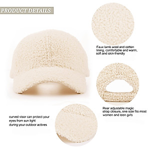 Mealah Winter-Warm Baseball-Hat for Womens Faux-Lamb-Wool Adjustable Baseball Cap Beige