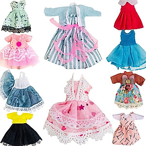 Huang Cheng Toys 6.3" Mini Girl Dolls, Include 10 Sets Handmade Doll Clothes, 5 Sets 6.3" Small Girl Dolls, 5 Pairs of Shoes