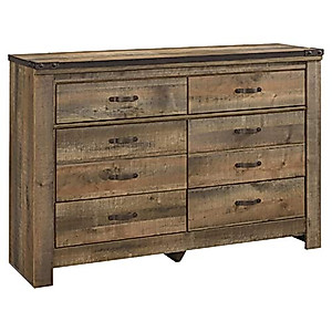 Signature Design by Ashley Trinell Rustic Youth 6 Drawer Children's Dresser with Nailhead Trim, Warm Brown