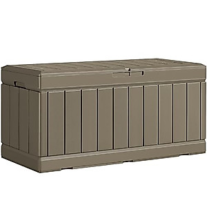 YESHOMY Storage Chest, Entryway Resin Shoe Bench with Hydraulic Bracket Flip Lid, Side Holder, Supports 450 lbs for Bedroom, Living Room, Lockable, Coffee