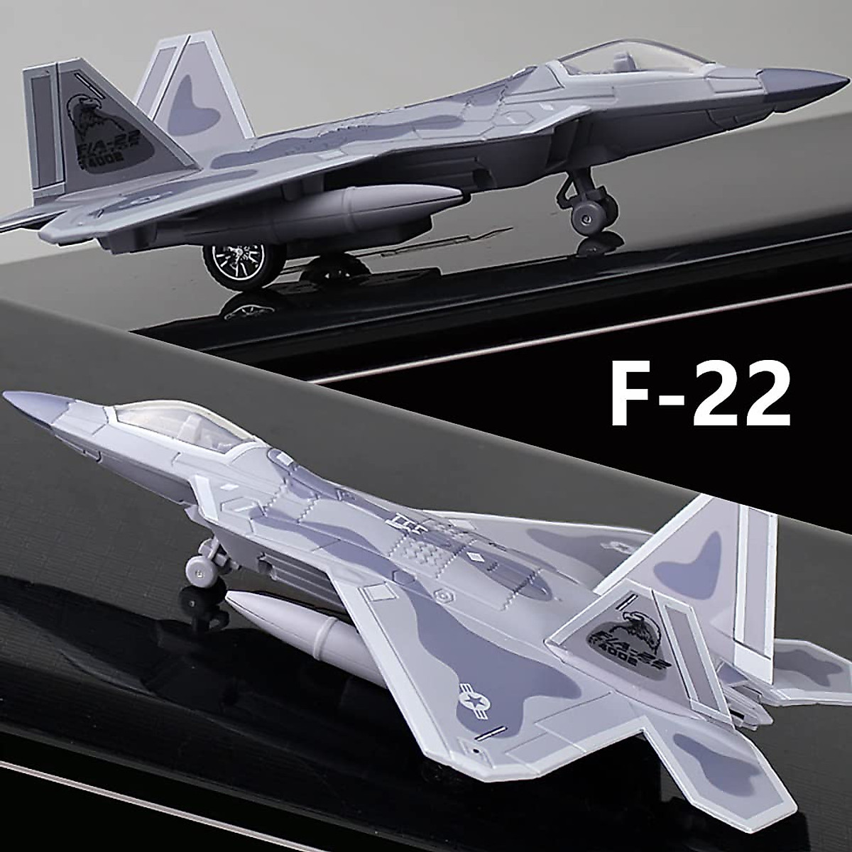 Ailejia Diecast F 22 Fighting Falcon Airplane Model Military Plane Pull Back with Lights and Sounds Fighter Jet Toys for Boys