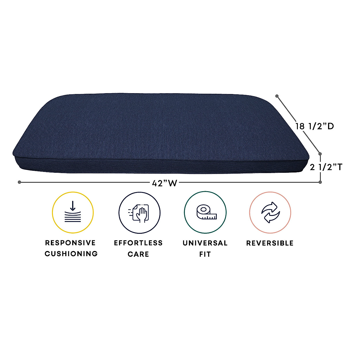 Honeycomb Outdoor Cushion 42" W x 18.5" D x 2.5" T, Textured Solid Indigo Blue Loveseat Bench Cushion