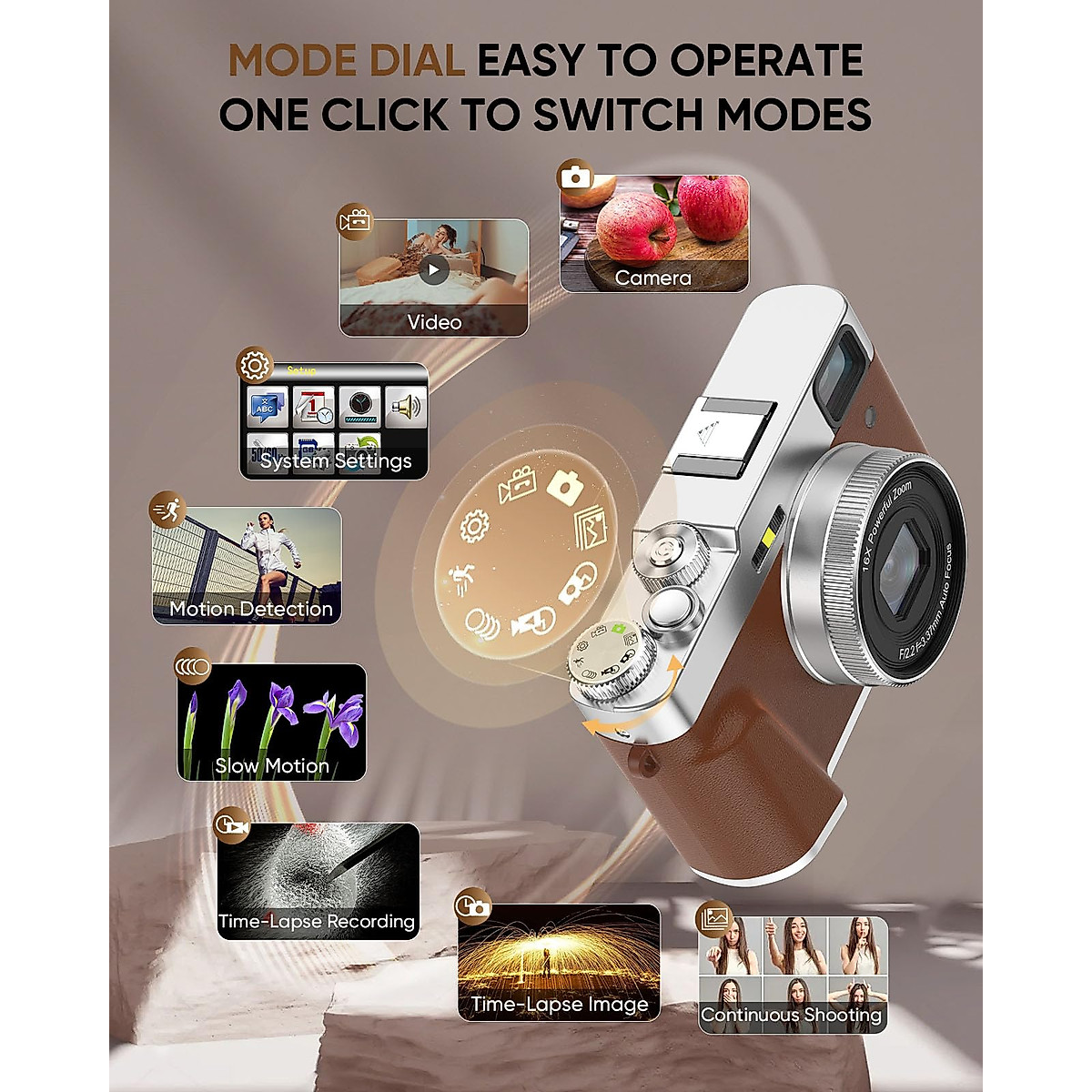 NEZINI 4K Digital Camera,Auto Focus 48MP Vlogging Camera for YouTube and Anti-Shake Video Camera with Viewfinder Flash & Dial,16X Zoom Travel Portable Camera with 32GB Card,2 Batteries