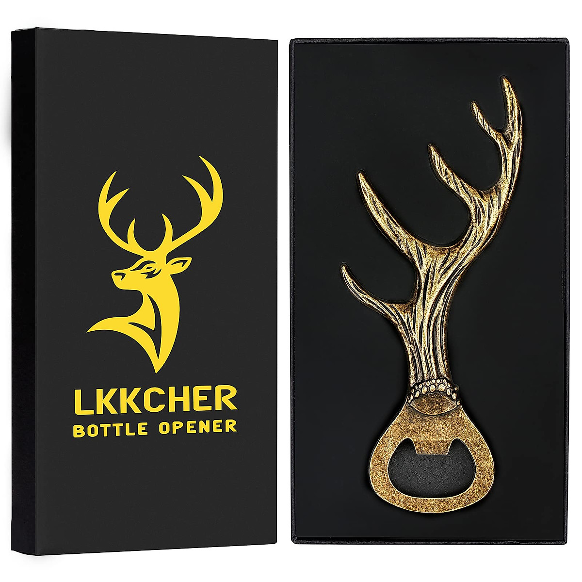 LKKCHER Deer Antler Beer Bottle Opener Stag Gifts for Women Men Wife Husband Girlfriend Boyfriend Mom Dad New Home Birthday Party Wedding Lovely Novelty Sturdy Bronze Gadget Christmas Gift Present