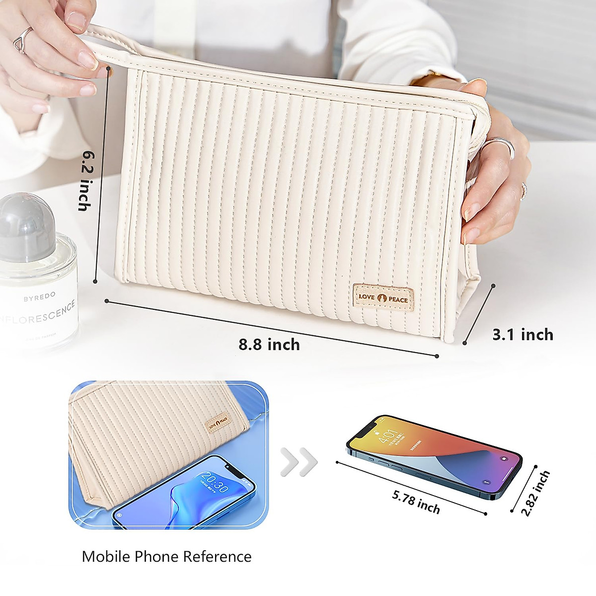 GMELOV Small Compact Large Capacity Makeup Bag Cute Aesthetic Cosmetic Bags for Travel Essentials Organizer Waterproof Soft Leather Makeup Bag Zipper Pouch Portable Toiletry Bag for Women