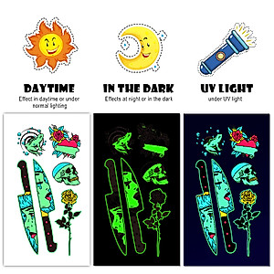Glow in the Dark Tattoos, ACSAUMMY 12 Sheet Neon Tattoos Makeup Fake Tattoos Rave Festival Accessory UV Temporary Tattoos for Women Men Face Arm Body Blacklight Butterfly Tattoos Adult Party Supplies