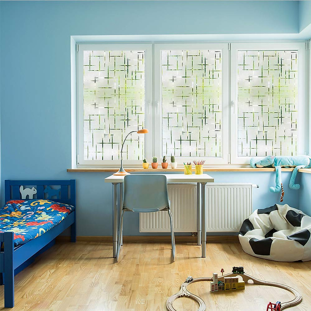 Finnez Frosted Window Film Non-Adhesive, Frosting Privacy Film for Glass Windows, Self Static-Cling Decorative Window Cling for Home Office UV Protection Cross Pattern 17.5 x 78.7 inches