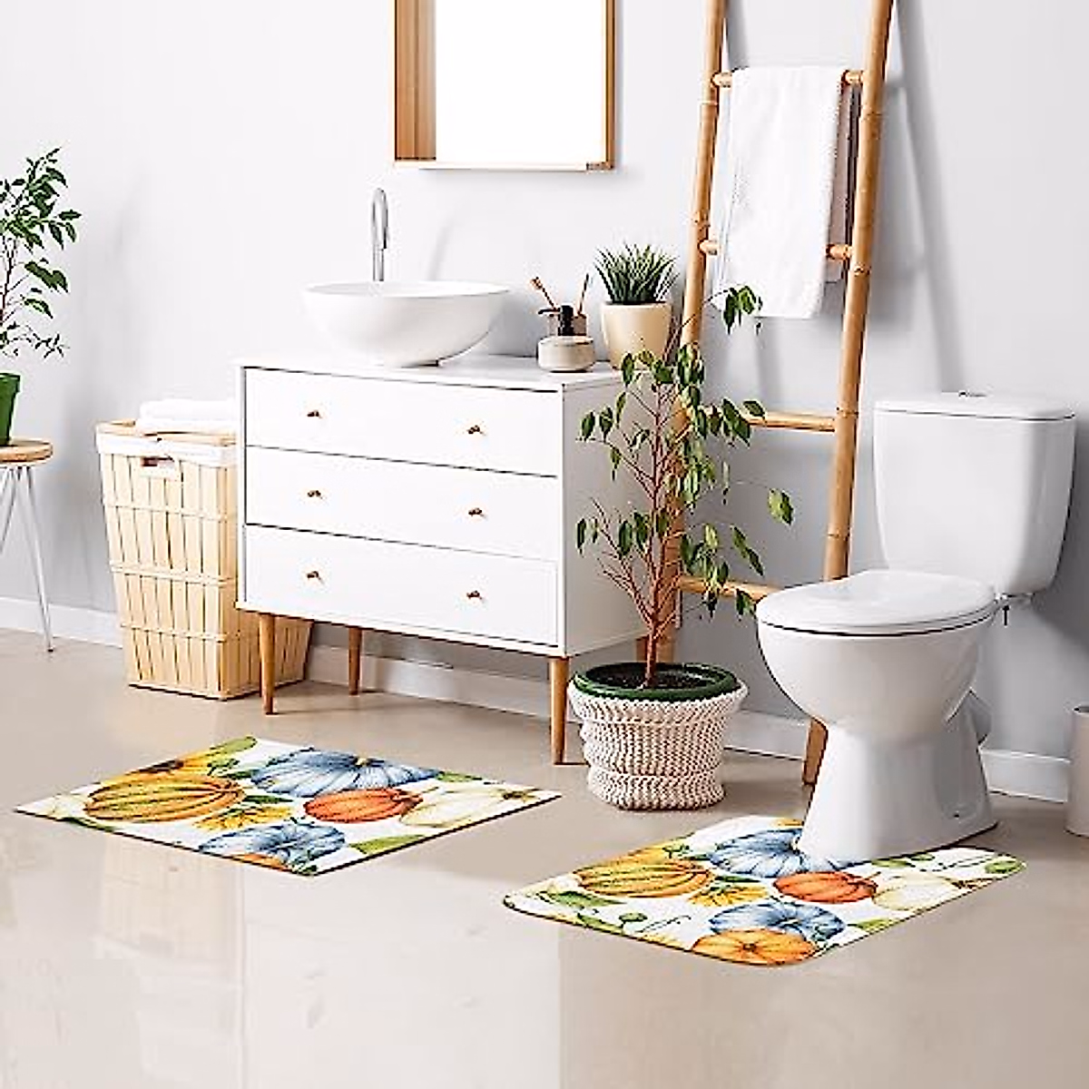 Pumpkins Sunflowers Bathroom Rug Mat Soft Absorbent Bathroom Rugs Mats Washable Bath Mats Rugs Non Slip Bath Mat Runner Rug for Bathroom Tub Bath, Rectangle Shower Rug