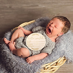 Baby Birth Announcement Sign Wooden Hello World Newborn Sign Round Double-Sided Boho Willow Branch Baby Name Announcement Sign for Girl Boy Photo Prop Baby Shower Nursery Gift Keepsakes(Style 2)