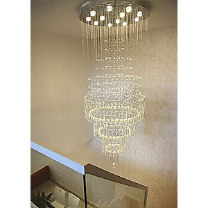 Flashing God D32''X H120'' High Ceiling Chandelier Crystal Raindrop Chandeliers Staircase Large Chandelier Villa Entrance Foyer Ceiling Light High Ceiling Pendant Light Fixture,12 Bulbs Include