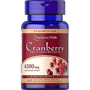 Puritan's Pride Cranberry Fruit Concentrate with C & E 4200 Mg, Softgel, 100 Count