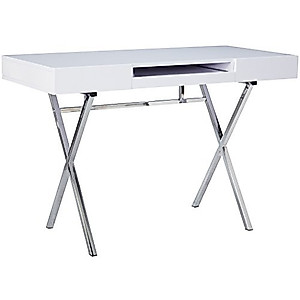 Kings Brand Furniture Contemporary Style Home & Office Desk, White/Chrome