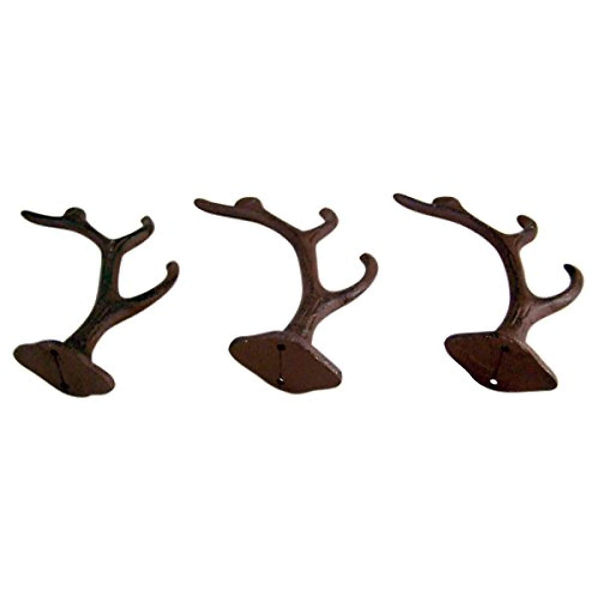 Rustic 4-Point Deer Antler Cast Iron Wall Hook 5.6 Inch (Set of 3)