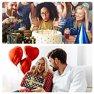 BEISHIDA 6 Styles Christmas Gift Wrapping Paper Set with Ribbon&Double-Sided Tape,Birthday Gift Wrapping Paper with Black Gold-Metallic Foil Design,DIY Craft,12 Sheets Folded 20x28in