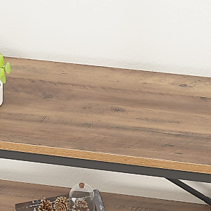 LVB Industrial Console Sofa Table, Wood Metal Foyer Hallway Tables for Entryway, Wide Front Rustic Entry Way Table with Modern 3 Tier Long Open Storage Shelf for Home Living Room, Rustic Oak, 55 Inch