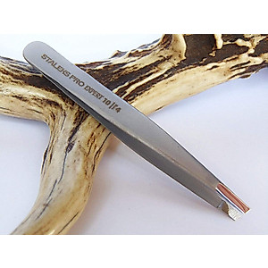 Tweezers For Eyebrow - STALEKS PRO - type 4 - Surgical Stainless Steel - Slant Tip Tweezer - Durability - Precision - Handmade - For Experts - And Professionals.