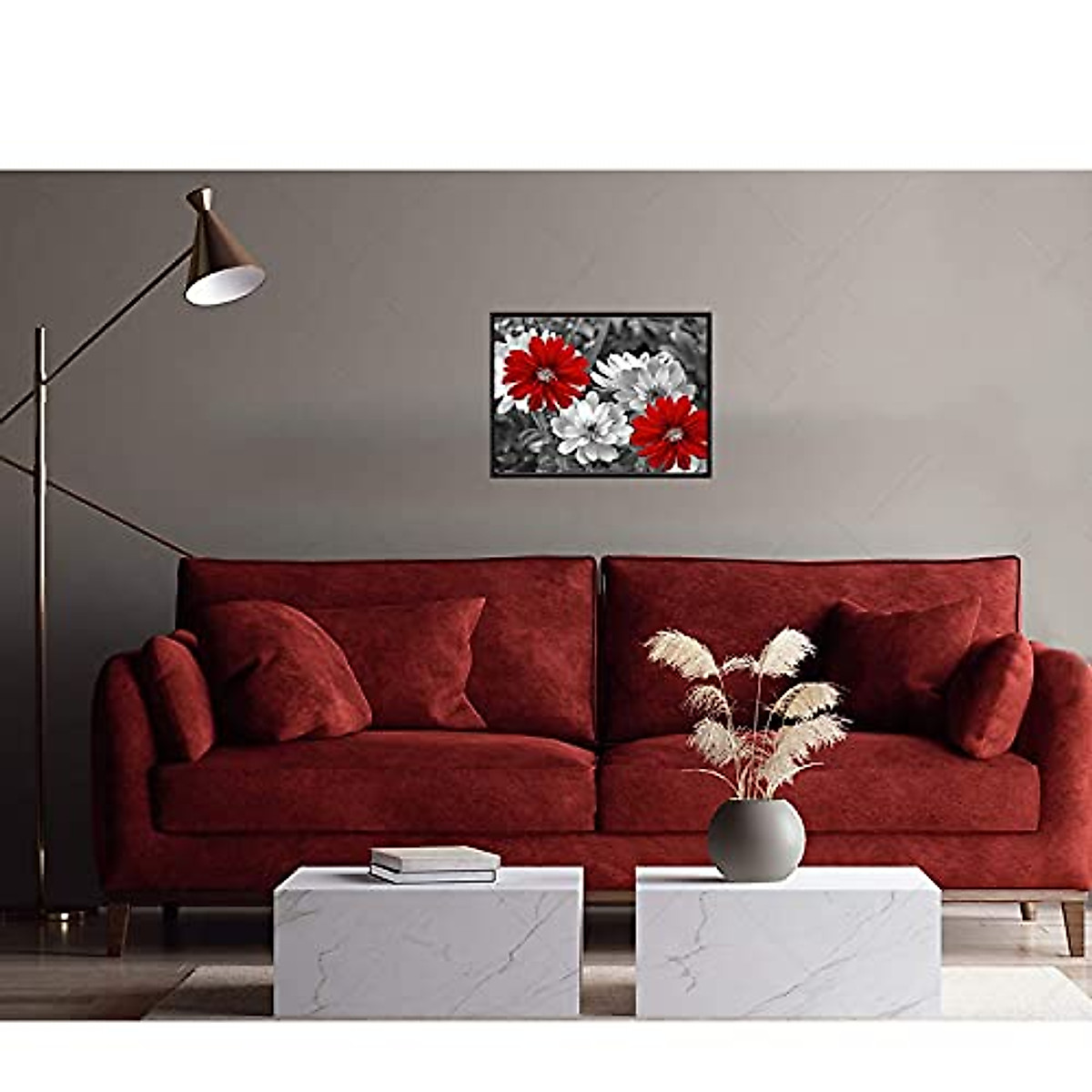 Bathroom Decor Canvas Red Flower Wall Art Poster Unframed Bedroom Decor Red Bathroom Accessories Modern Red Flower On Black and White Wall Art Canvas Pictures Prints for Living Room Home Decor