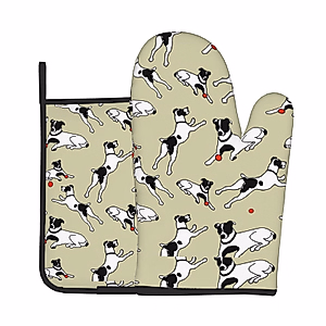 Best Jack Russell Terrier Oven Mitts and Pot Holders Sets Heat Waterproof Oven Gloves for Kitchen Baking Camping Grilling