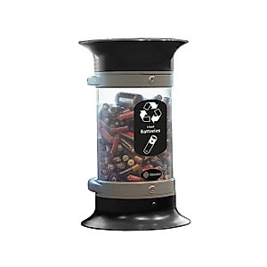 Glasdon C-Thru 5Q Battery Recycling Tube (Black) – Small Battery Recycling Bin – Compact 5Q Transparent Battery Collection Tube – Standard/Recycle Across America Decals (Standard Battery Decal)
