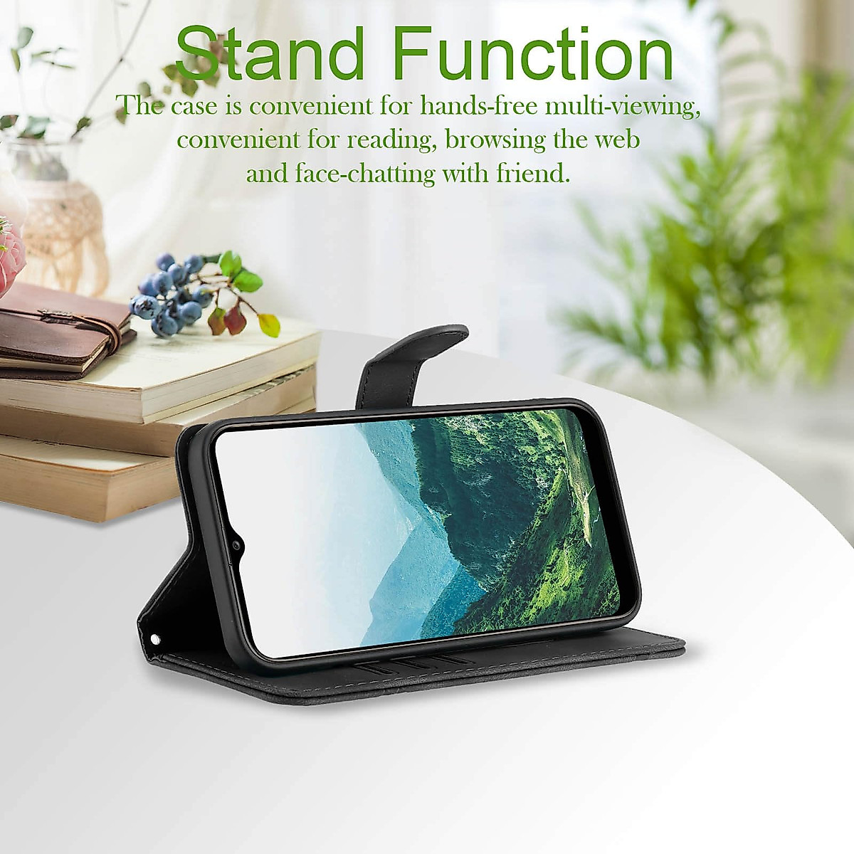 JHWVVTF for Samsung Galaxy A03s (US Version) Phone Case Wallet, Card Holder Leather Kick-Stand, Wrist Strap, Magnetic Closure, Shockproof Protective Pattern Flip Cover (Black)