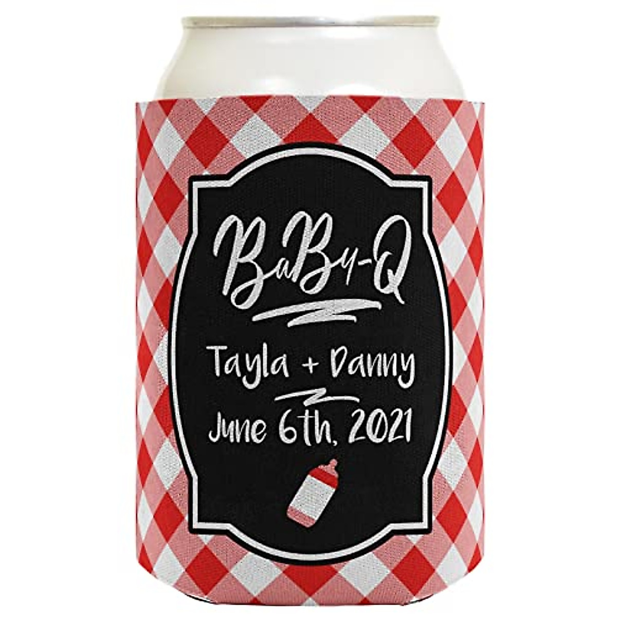 BBQ Baby Shower Decorations BaBy-Q Personalized Text Coolie 24-pack Personalized Can Coolies Red
