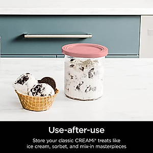 Ninja XSKPNTLTD2 CREAMi Deluxe Pints and Lids 2 Pack, Compatible with NC500 Series Ninja Creami Deluxe ice Cream Makers, BPA-Free & Dishwasher Safe, Coral & Yellow Lids