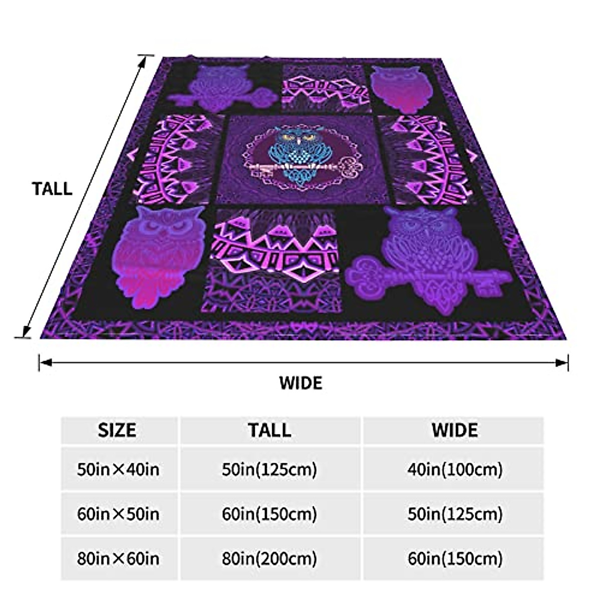 Owl Throw Cute Cartoon Animal Blanket Ultra Soft Warm Cozy Lightweight Microfiber Blankets Flannel Sherpa Fuzzy Plush Throws for Sofa Couch Bedding All Season 60"x50"