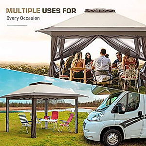 EAGLE PEAK 13x13 Pop-Up Gazebo Tent Instant w/Mosquito Netting，Outdoor Gazebo Canopy Easy Set-up Folding Shelter (Beige/Brown)