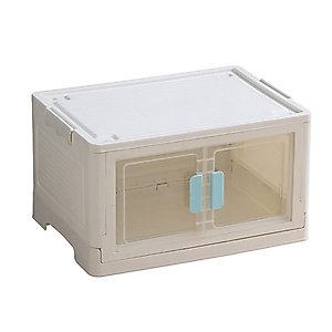 Radefasun Foldable Storage Bins with Lid and Clear Door and Weels Plastic Collapsible Storage Box Portable Stackable Grocery Toys Books Container Folding Storage Crate for Home or Car Trunk