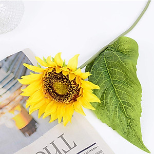 KINWELL Large Artificial Silk Sunflower Bouquet 7 Stems Fake Flowers Floral for Home Wedding Decoration, Bride Holding Flowers,Garden Craft Art Decor