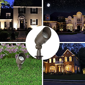 Lumina 4W LED Landscape Lights Cast-Aluminum Waterproof Outdoor Low Voltage Spotlights for Walls Trees Flags Light with Warm White 4W MR16 LED Bulb and ABS Ground Stake Bronze SFL0104-BZLED6 (6PK)