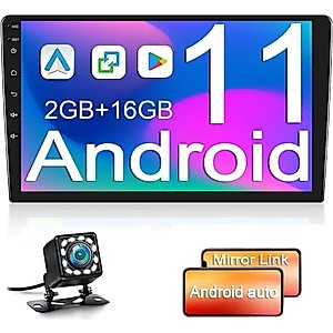 (2G+16G)BAJKQKAI Android 11 Car Stereo Double Din 10.1 Inch Touch Screen Car Radio in Dash GPS Navigation Bluetooth FM Radio with Dual USB WiFi Mirror Link for iOS/Android Phones +12 LED Backup Camera